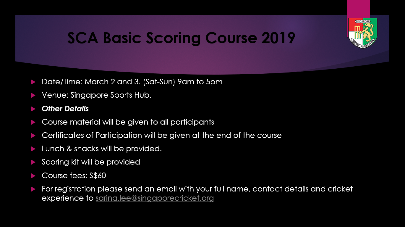 SCA Basic Scoring Course 2019 | Singapore Cricket Association