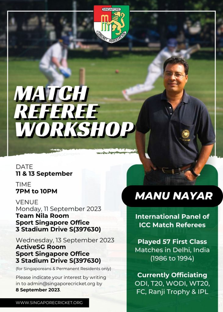 SCA Match Referee Workshop 11 & 13 Sep 2023 | Singapore Cricket Association